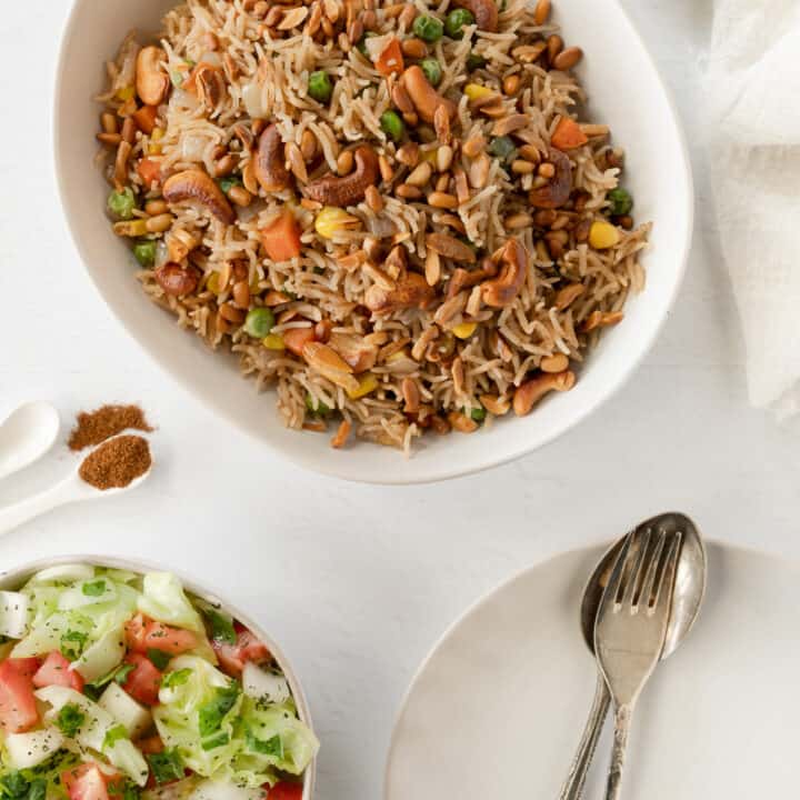 Lebanese Spiced Rice With Toasted Nuts and Vegetables