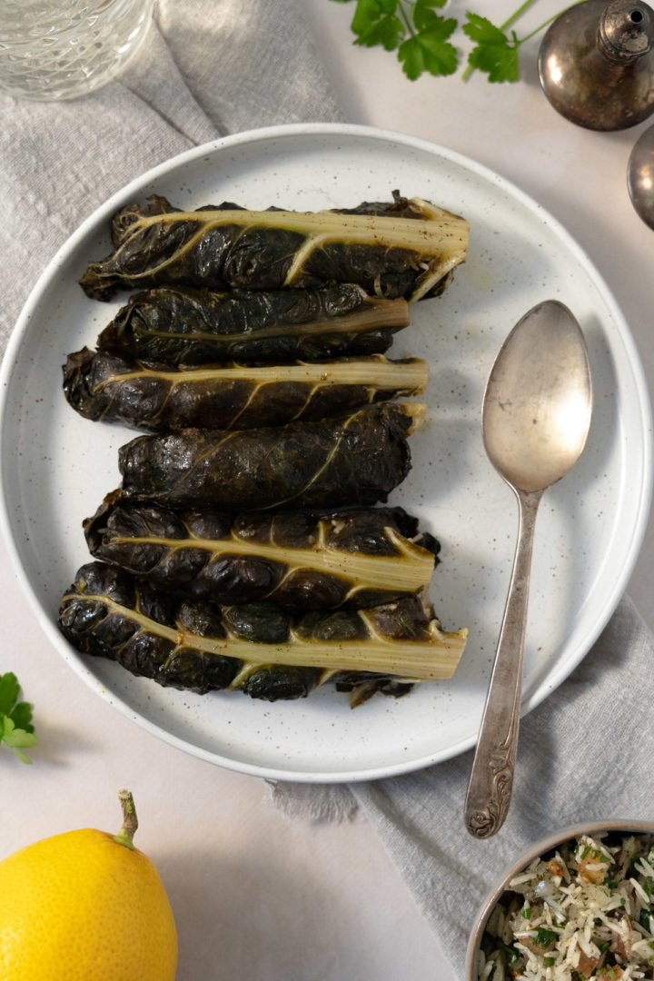 Stuffed Silverbeet Rolls (Mahshi Selek) A Vegan Recipe
